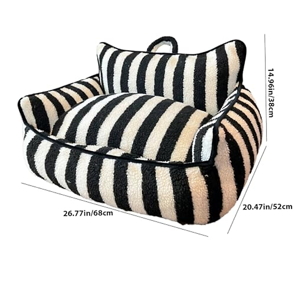 Naisicore Dog Bed, 26.8x20.5inch Plush Striped Thermal Dog Beds with Lifting Handle, Washable Cat Beds for Small Medium Dogs Cats (Black+White)