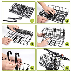 Karcle Detachable Folding Bike Basket Bicycle Basket Heavy Load - Adult Front Rear Bicycle Bag Rack Hanging Bike Basket for Mountain Bike Accessories (Black)