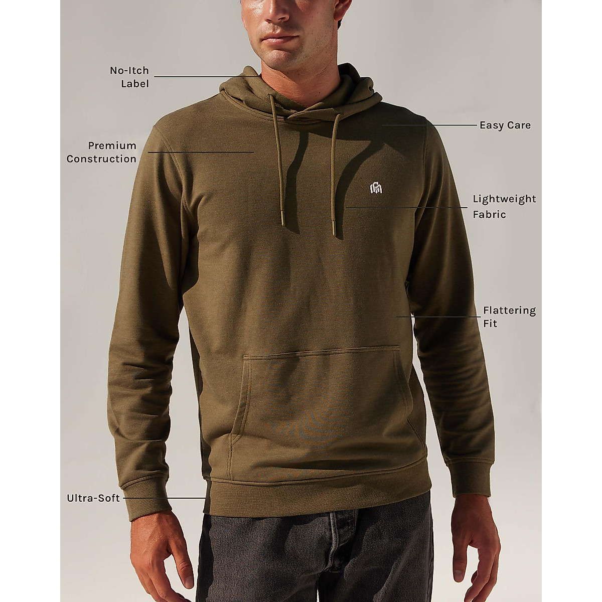 INTO THE AM Pullover Hoodies for Men - Lightweight Casual Fleece Slim Fit Basic Pullover Sweatshirt (Charcoal, Large)