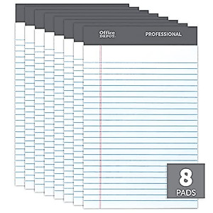Office Depot® Brand Professional Perforated Pads, 5" x 8", Narrow Ruled, 50 Sheets Per Pad, White, Pack Of 8 Pads