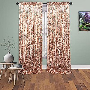 YCC 9FT x 9 FT Big Payette Rose Gold Big Shiny Sequin Backdrop Curtains Background for Party/Christmas/Wedding Photo Booth Shimmer Wall Backdrop Cloth
