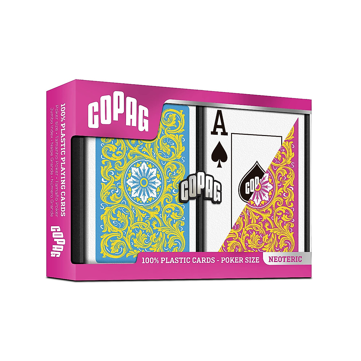 Copag 1546 Neoteric Design 100% Plastic Playing Cards, Poker Size (Standard) Yellow/Pink/Blue Double Deck Set (Jumbo Index)