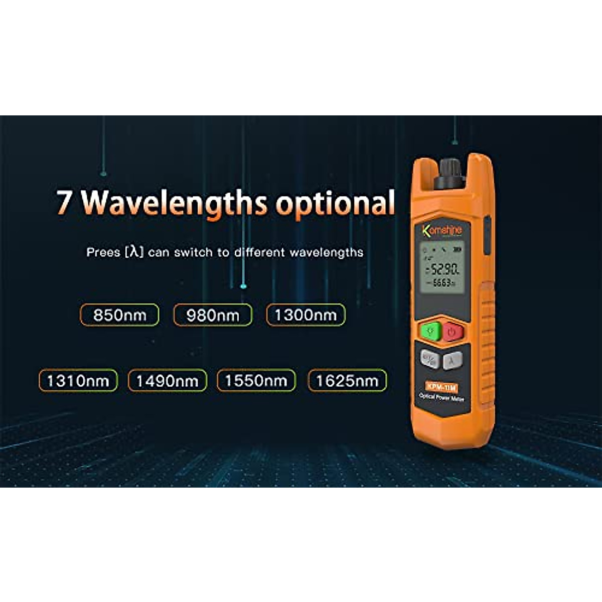 KomShine KPM-11M Power Meter Tester 7 Wavelengths + KFL-11M 30mW 25kmVisual Fault Locator VFL Fiber Optic Red Light Pen LED Lights Adapter for FC SC ST Connectors
