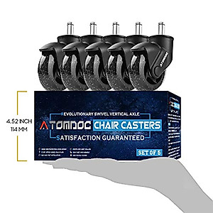 ATOMDOC Office Chair Caster Wheels, 3" Newly Lightweight Caster Wheels & Revolutionary Swivel Vertical Axle, Safe Protection for All Floors Including Hardwood, Set of 5