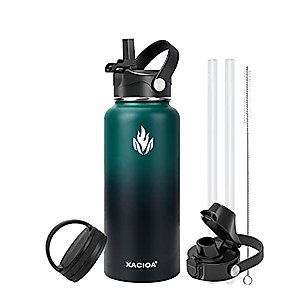 32oz Water Bottle,Vacuum Insulated Stainless Steel Water Flask with Straw Lid Auto Spout Lid Sport Lid,Leak Proof,Double Walled Travel Thermo Mug,Metal Canteen,Hot Cold Water Bottles