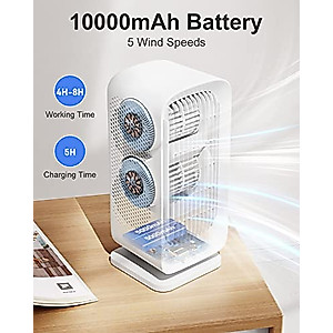 SWEETFULL Desk Fan,10000mAh Battery Operated Tower Fan Portable Fan Small Personal Table Fan, Oscillating Fan,5 Speed Rechargeable Battery Cooling Electric Fan for Bedroom Office Outdoor Indoor
