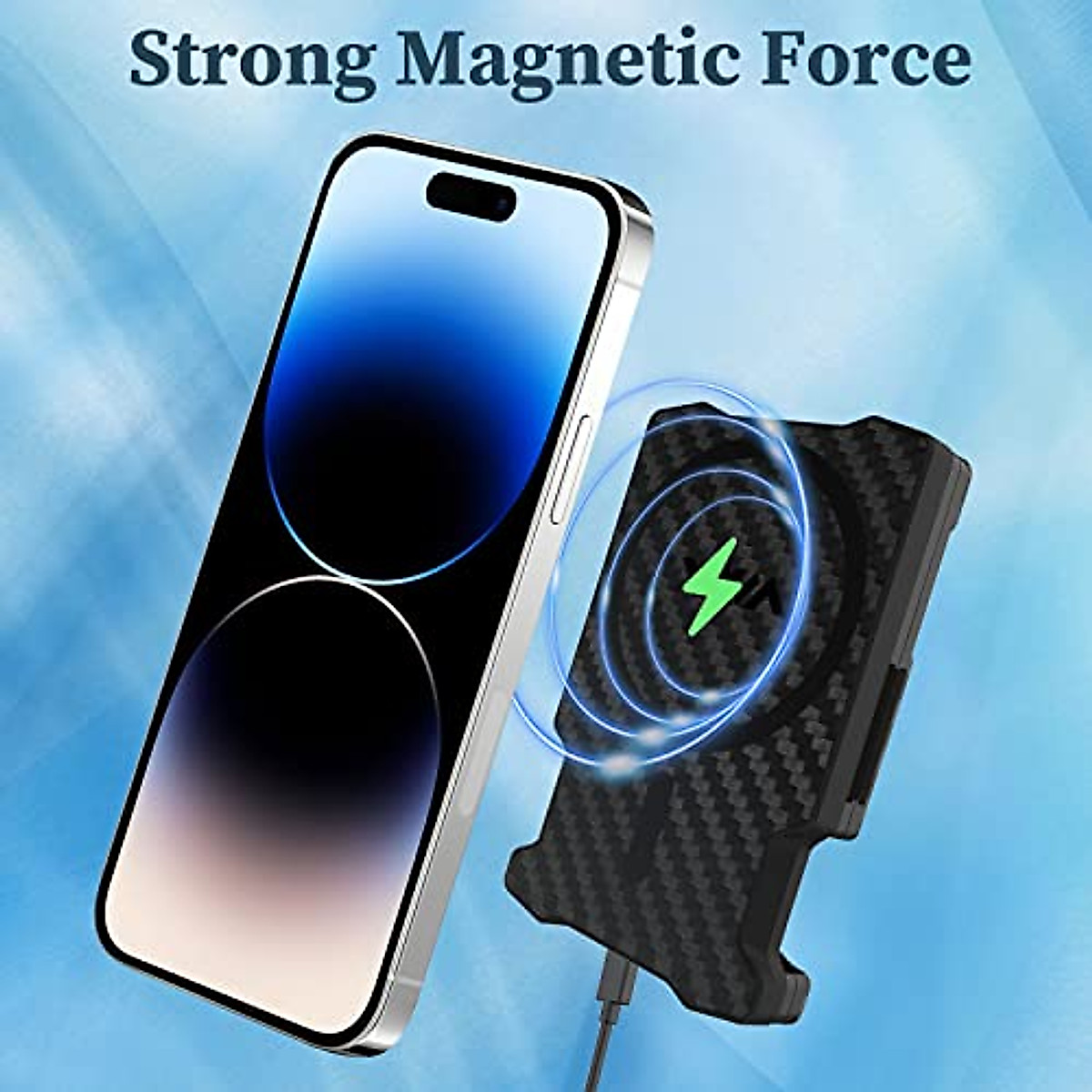 WXM Magnetic Phone Card Holder with Magnetic Wireless Charging Wallet Credit Holder Real Carbon Fiber RFID Blocking Minimalist Mens Gift