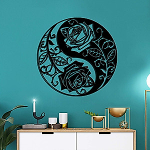 RyounoArt Rose Metal Wall Art Flower Wall Sculpture Black Metal Modern Artwork Indoor Outdoor Decorations Floral Metal Wall Hanging for Home Bedroom Living Room Garden