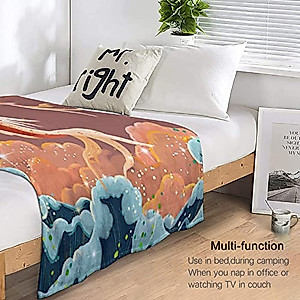 Japanese Wave Koi Fish Throw Blanket Animal Sun Flannel Blanket Utra Soft Breathable Lightweight Blanket for Couch Bed Sofa Office Room