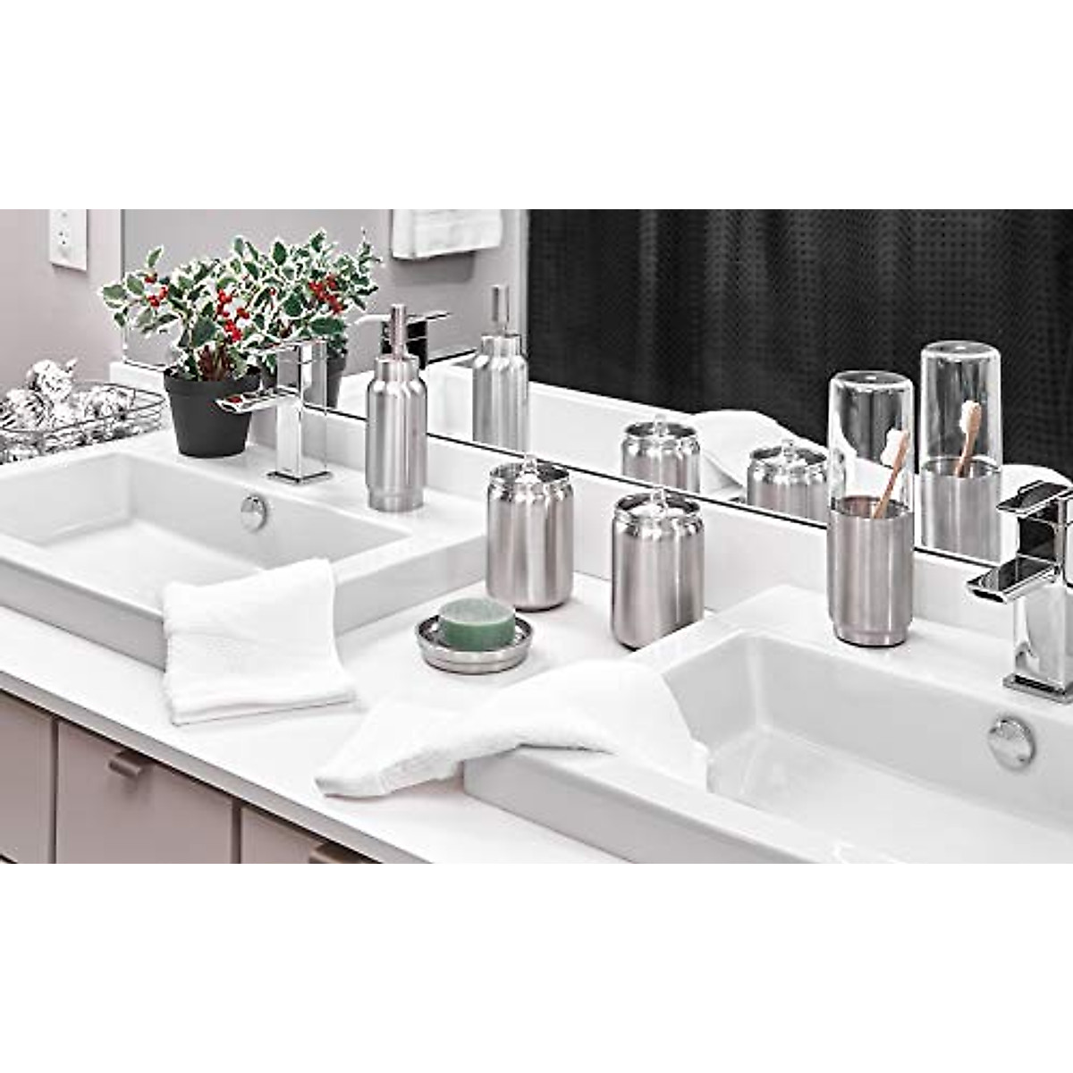 iDesign Austin Metal Covered Holder Stand, Holds Regular and Electric Toothbrushes in Master, Guest, Kid's, College Dorm Bathroom, Brushed