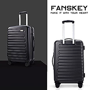 Fanskey Luggage, 3 Piece Set Suitcase with Spinner wheels, Hardshell, Lightweight, TSA Lock (Black)