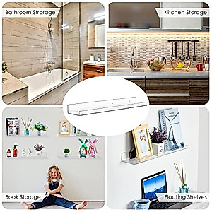 Yulejo Clear Acrylic Shelf, 24 Inches Invisible Floating Wall Ledge Bookshelf, Nursery Shelves, Display Shelves for Collectibles Kids Book Shelf Mounted Room Storage (8 Pack)