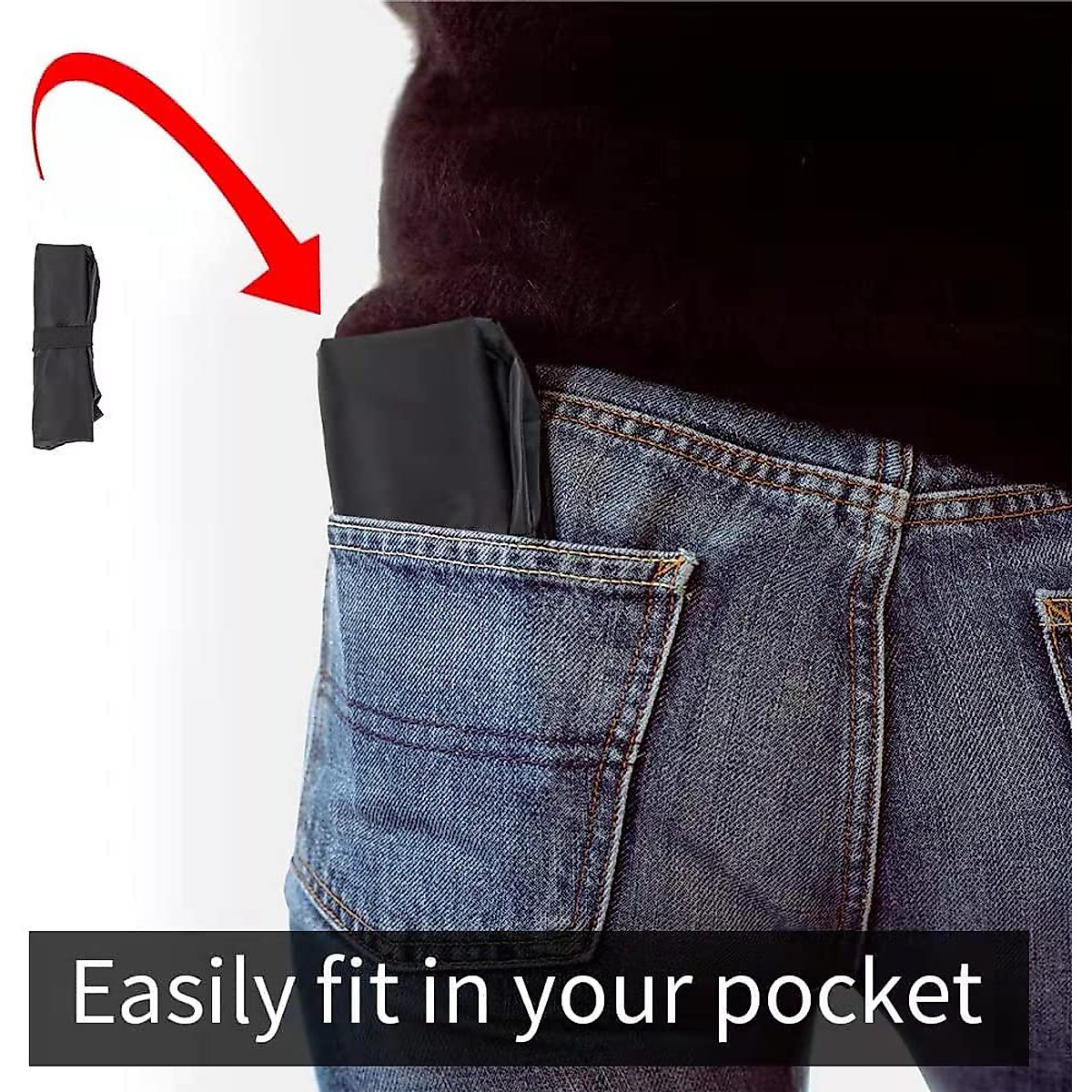 Aricsen 5 Pack Reusable Foldable Grocery Tote Bags, Black