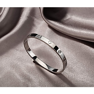 MVCOLEDY Valentines Day Gifts Jewelry Gold/White Gold Plated Bangle Bracelet Heart Stone Stainless Steel with Crystal Bangle Bracelets for Women Jewelry Size 6.7 Inches (Gold and Silvery)