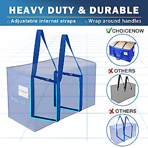 CHOICENOW Extra Large Moving Bags for Clothes,Heavy-Duty Storage Tote with Zippers and Handles(24Gallon),for College Dorms and Space Saving Moving Storage (Blue, 2 Pack)