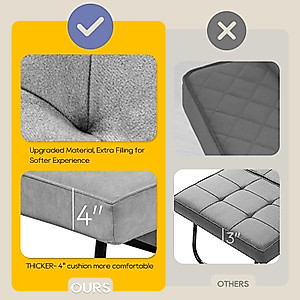 Sleeper Ottoman Bed Chair, 4 in 1 Folding Ottoman Chair Bed with Adjustable Backrest & Pillow, Multi-Function Futon Couch No Assembly for Small Space Living Room Apartment Office, 28"Width Light Grey