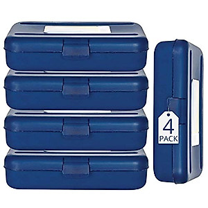 1InTheOffice Pencil Box, Translucent Blue, Plastic School Pencil Boxes, 4 Pack
