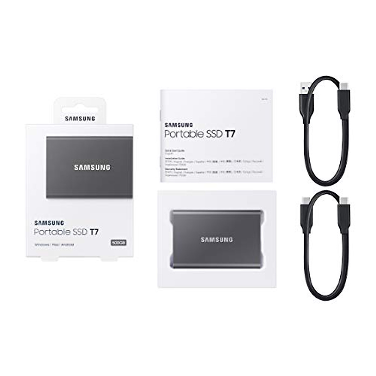 SAMSUNG T7 Portable SSD, 500GB External Solid State Drive, Speeds Up to 1,050MB/s, USB 3.2 Gen 2, Reliable Storage for Gaming, Students, Professionals, MU-PC500T/AM, Gray