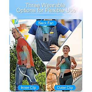 VEKK Portable Fan with Dual Clip, Personal Waist Fan up to 25H, 4 Speeds 7100RPM Clip Shirt fan with Gale-Force Airflow, Wearable Belt Fan Neck Fan for Sport, Outdoor, Jobsite, Traveling
