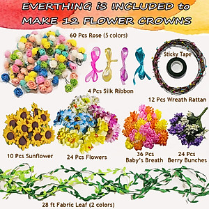 WUBOMJIO Flower Crowns Craft Kit, Make Your Own 12 PCs Flower Crowns Garland Handmade Arts and Crafts for Kids, DIY Fairy Flower Headbands and Bracelets,Hair Accessories Gift for Girls/Teens/Women