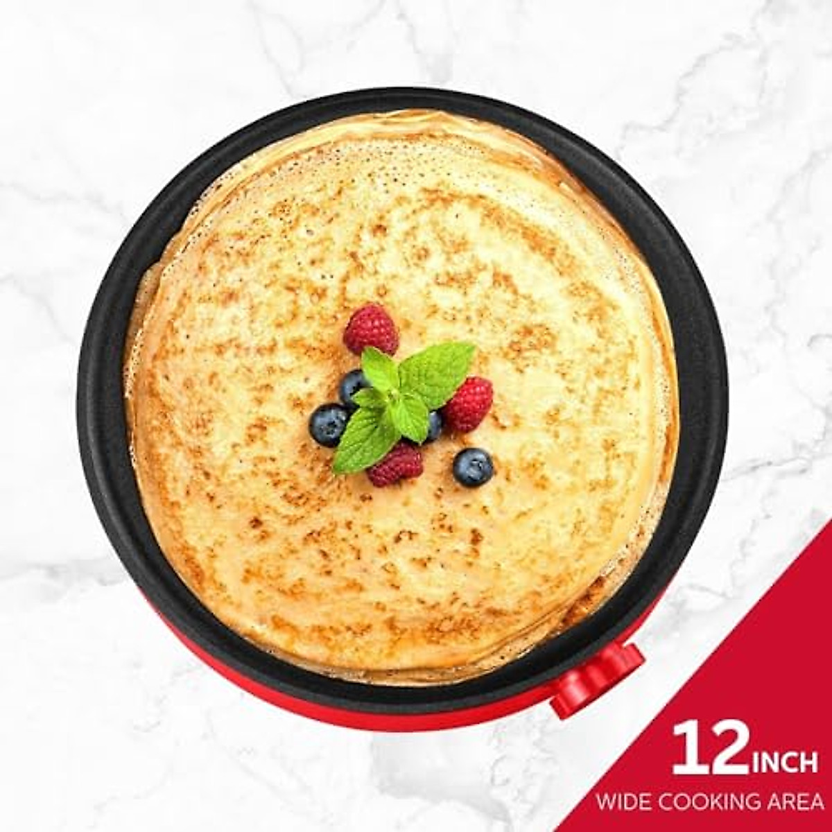 Holstein Housewares 12” Crepe Maker - Adjustable Temperature Control - Nonstick Griddle for Versatile Cooking of Crepes, Blintzes, Pancakes, Eggs, Bacon & More - Easy to Clean - Indicator Lights