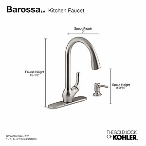 KOHLER R776-SD-VS Barossa Kitchen Faucet with Soap/Lotion Dispenser, Vibrant Stainless