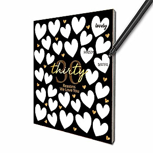 vizuzi 30th Birthday Guest Book, 30 Reasons We Love You Wood Wall Art Print 30th Birthday Party Decor Gifts Idea for Women, Sister, Her, Best Friends, Thirty Birthday Poster