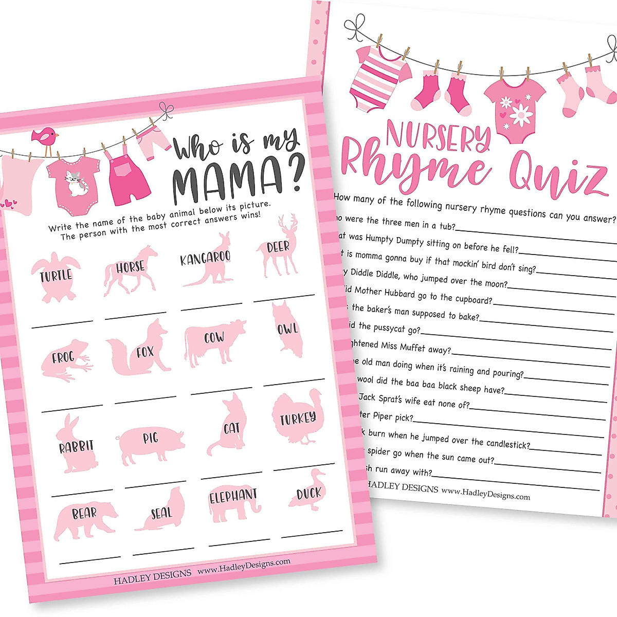 25 Pink Animal Matching, 25 Nursery Rhyme Game, 25 Who Knows Mommy Best, 25 Baby Prediction And Advice Cards - 4 Double Sided Cards, Baby Shower Party Supplies