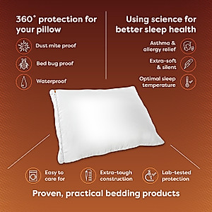 HOSPITOLOGY PRODUCTS Pillow Encasement- Zippered Bed Bug Dust Mite Proof Hypoallergenic - Sleep Defense System - Standard - Waterproof - Set of 2-20" H x 26" W