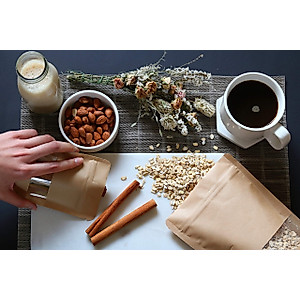 Yuugen Products Kraft Stand-Up Pouch Bags with Clear Window, Zip Lock, and Tear Notch - Reusable, Heat-Sealable | Storage for Food, Non-Food Items, Home and Business - 50 Pcs (5.9" x 8.6")