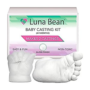 Luna Bean Baby Keepsake Hand Casting Kit - Plaster Hand Molding Casting Kit for Infant Hand & Foot Molding - Baby Casting Kit for First Birthday, Christmas & Newborn Gifts - (Clear Sealant - Gloss)