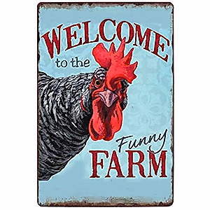 Vintage Tin Poster Welcome to The Funny Farm Country Cottage Chicken Coop Metal Tin Sign 8x12 Inch Retro Art Home Bar Restaurant Garage Cafe Gas Shop Wall Decor Metal Plaque New