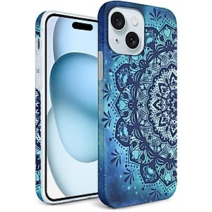 Hi Space Case Compatible with iPhone 15 Plus 2023 6.7 Inch, Slim Shockproof Full Body Rugged Hard Protective Cover, Datura Mandala