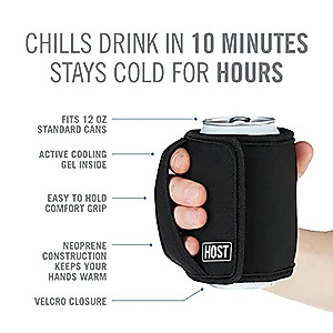 HOST Insta-Chill Can Cooler Flexible Freezable Gel and Ice Pack for Regular 12 oz Cans, Black