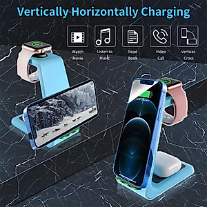 Wireless Charging Station, 3 in 1 Fast Wireless Charger Stand Dock Compatible with iPhone 15/15 Plus/15 Pro Max/14/13/13 Pro/13 Pro Max/12/12 Pro/11/XR/XS Max, iWatch Series SE/6/5/4/3/2,AirPods 2/Pro