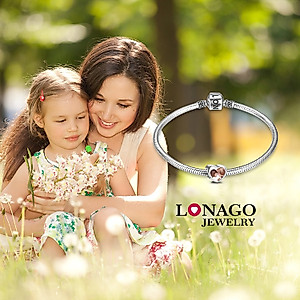 LONAGO Customized and Personalized Photo Charms Sterling Silver Heart Shaped Charm Beads (Shine Heart)