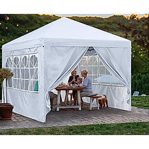 COOSHADE 10X10Ft Pop up Canopy Tent Enclosed Instant Folding Canopy Shelter with Elegant Church Window Outdoor Pavilion Cater Party Wedding BBQ Events Tent(White)