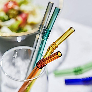 REBABA Reusable Glass Straws, 8mm Bent Glass Drinking Straws, BPA Free Colorful Glass Straws for Beverages, Smoothies, Milk Tea, Juices(Pink)