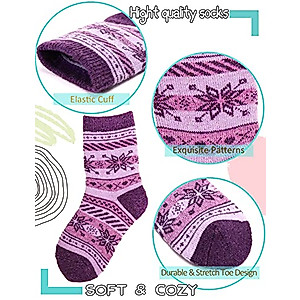EBMORE Kids Wool Socks for Boys Toddlers Girls Warm Winter Hiking Thick Cozy Thermal Boot Heavy Crew Christmas Gifts for Kids Stocking Stuffer Snow Soft Child Socks 6 Pairs (Snowflake,4-7 Y)