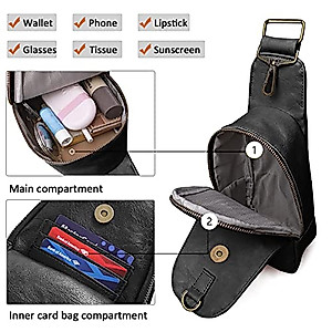 JYG Sling Bags for Women Crossbody Small PU Leather Chest Bag Guitar Strap Purse Fashion 2022 for Traveling Sporting (Black)