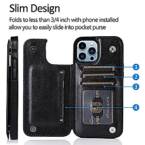 BayPastel X Compatible with iPhone 13 Pro Max 6.7" Wallet Case with Flip Credit Card Holder PU Leather Magnetic Clasp Kickstand Shockproof Protective Stylish Cover Men Women (Black Leopard)