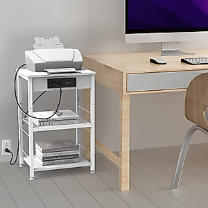 NOVIMANGO Nightstand with Charging Station End Tables White Side Table with USB Ports & Outlets Small Bedside Table with 3 Tier Storage Night Stand Table in Bedroom Living Room Dorm Office
