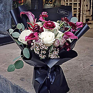 Korean Style Flower Wrapping Paper Floral Bouquet Gift Packaging Supplies Multi Colors 20 Counts (Black)