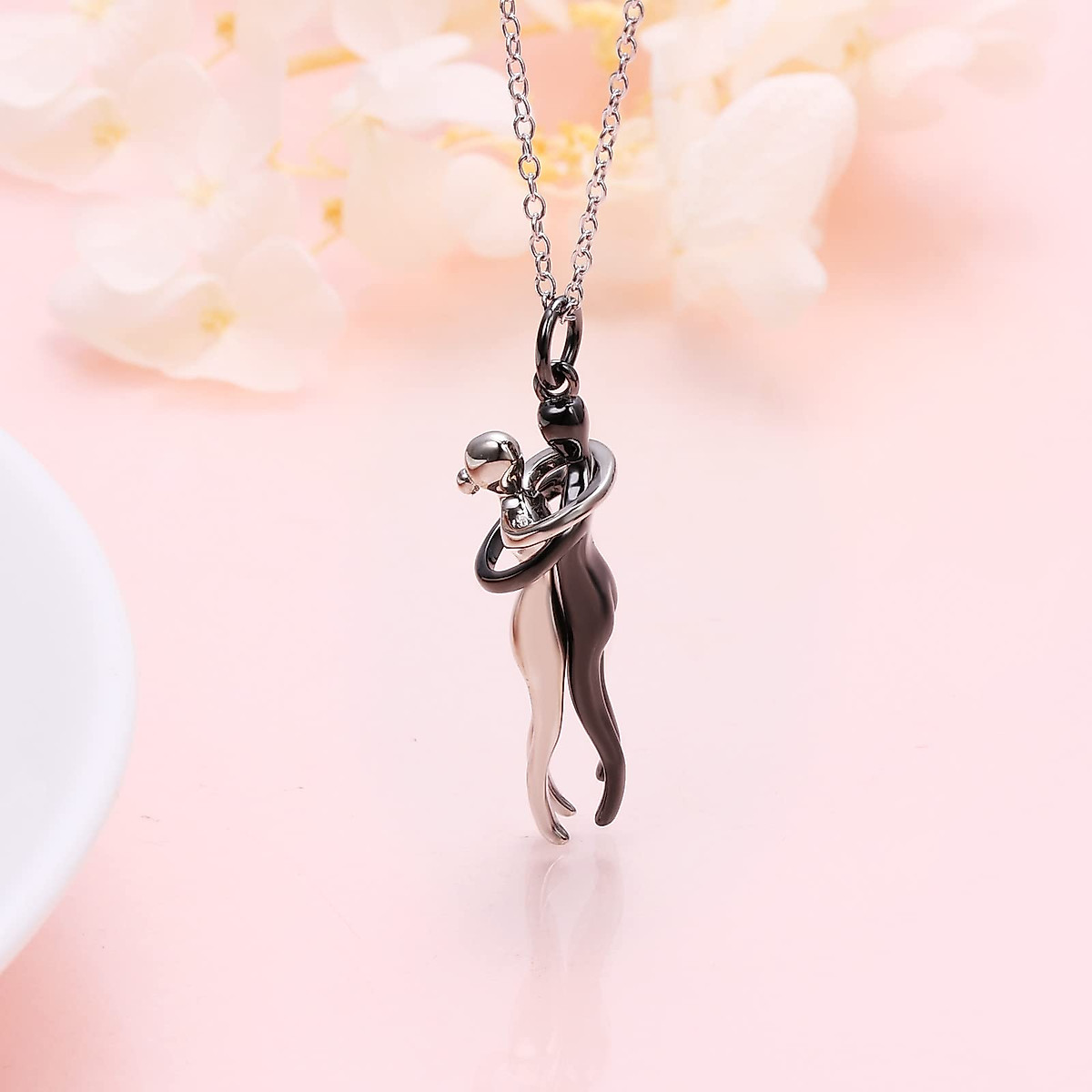 FLYOW Hug Couple Necklace S925 Sterling Silver Hugging Necklace Anniversary Jewelry for Him and Her,Lover Valentines day gift