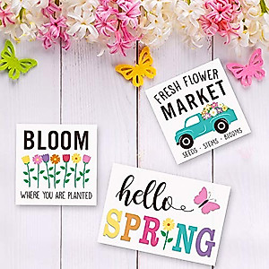 Huray Rayho Party Hello Spring Tiered Tray Decorations Farmhouse Mini Wood Decor Easter Table Centerpieces Fresh Flower Market Home 3D Signs Seasonal Bloom Butterfly Kitchen Wooden Ornaments Set of 3