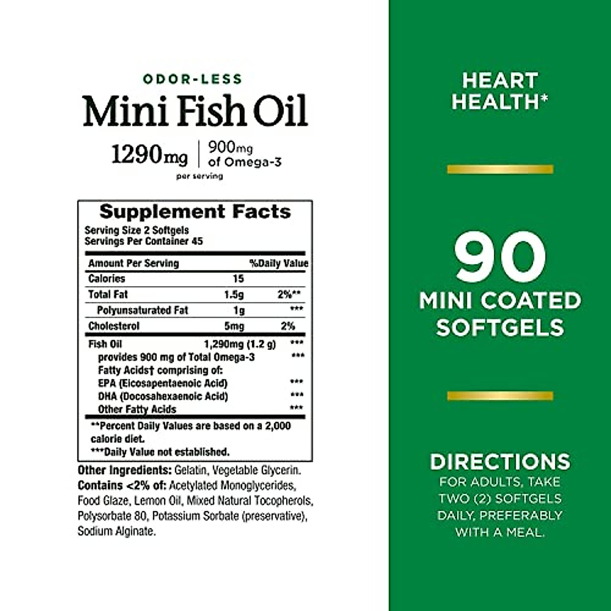 Fish Oil 1290 mg, Mini Odorless Softgels, 2 Bottles (90 Count)