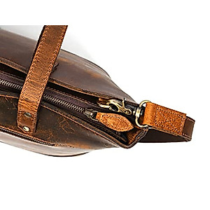 Aaron Leather Goods Genuine Leather Shoulder Bag Handbags Wallet Tote Bag 3pcs Purse Set (Umber)