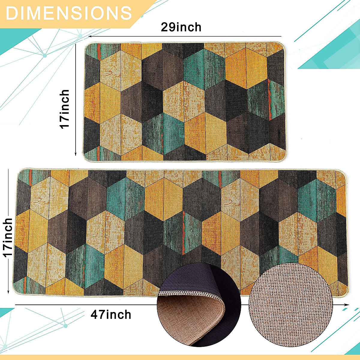Kitchen Mat Set - Non Skid Kitchen Rugs and Mats Anti Fatigue Kitchen Floor Mats Rubber Back Absorbent Washable Kitchen Rug Set 2 Piece 17''x29''+17''x47'' LISIBOOO
