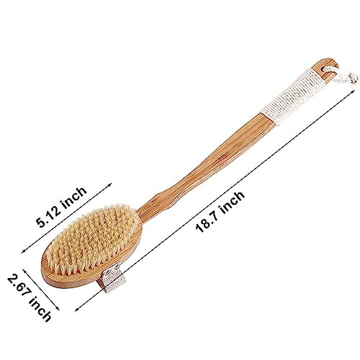 Body Brush Back Scrubber, COINPOTIA 18.7 inch Long Handle Detachable Body Brush with Dual Brushing Heads for Dry Brushing Shower, Bamboo Medium Firm Bristle Brush for Body Cellulite and Lymphatic