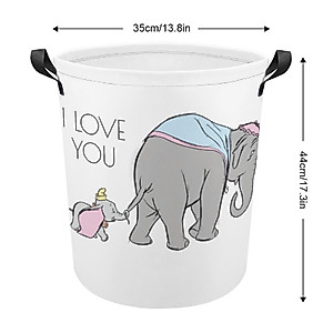 Dumbo Following His Mom Laundry Basket Large Round Canvas Laundry Hamper with Handles Foldable Storage Bin for Dirty Clothes Hamper Bedroom Bathroom